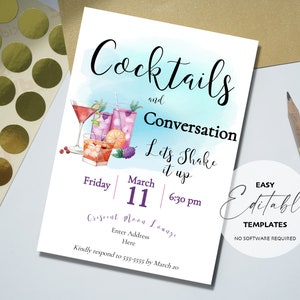 Printable 'cocktails and Conversation' Party Invitation Template | Edit ...