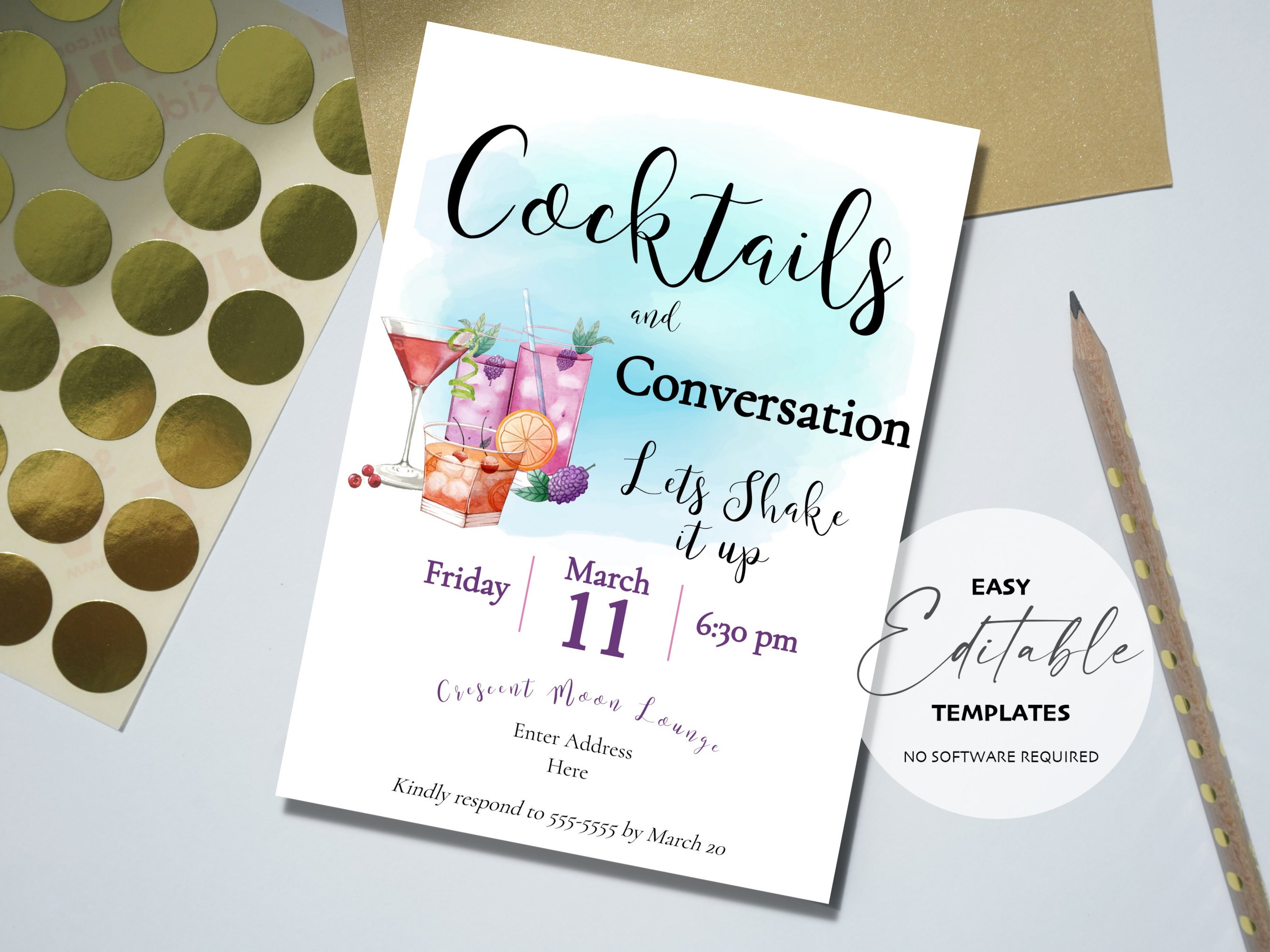 Printable 'cocktails and Conversation' Party Invitation Template | Edit ...