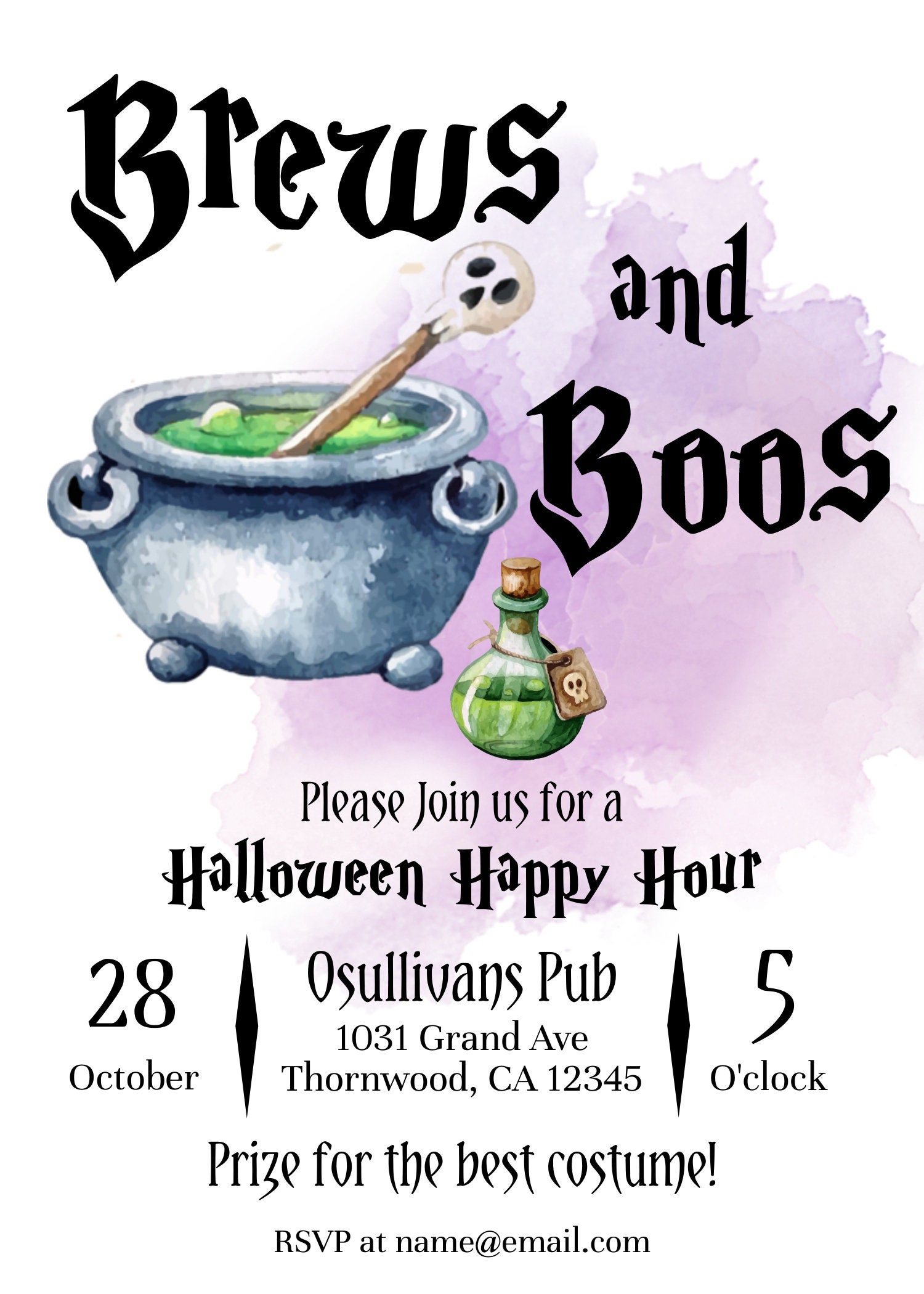 Printable Brews and Boos Halloween Happy Hour Party Invitation, Edit ...