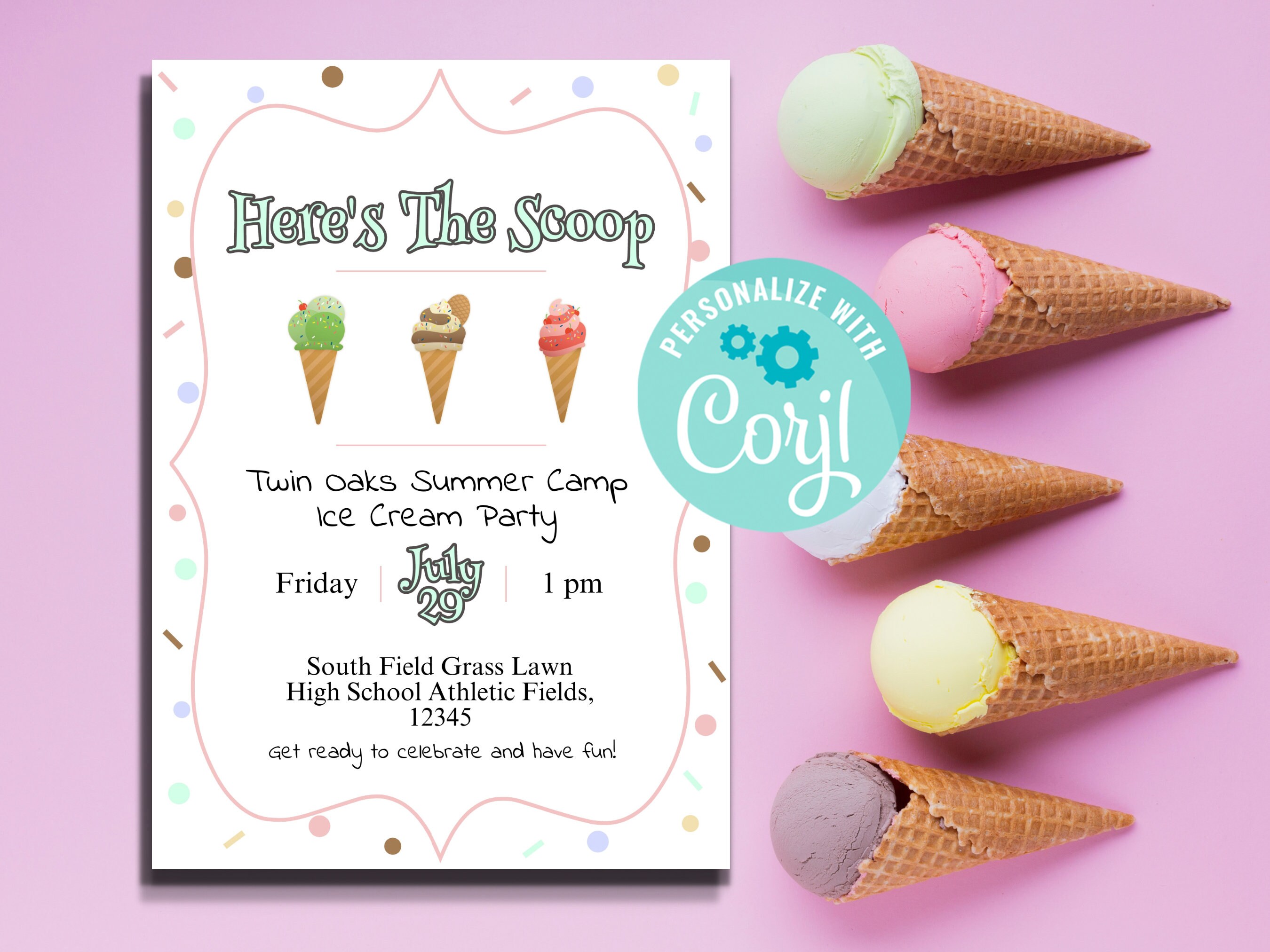 Printable 'here's the Scoop' Event Party Invitation Edit, Download and ...