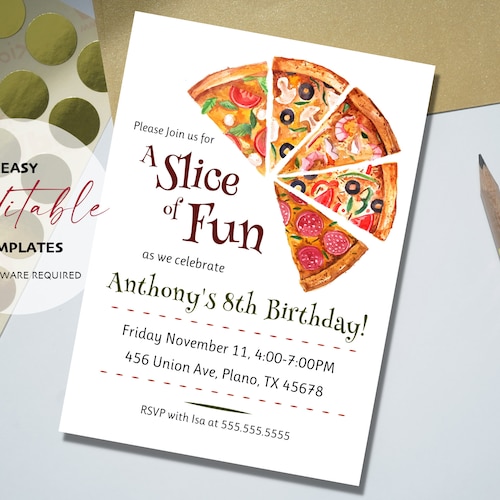 Printable A Slice of Fun Pizza Party Invitation Template - Etsy