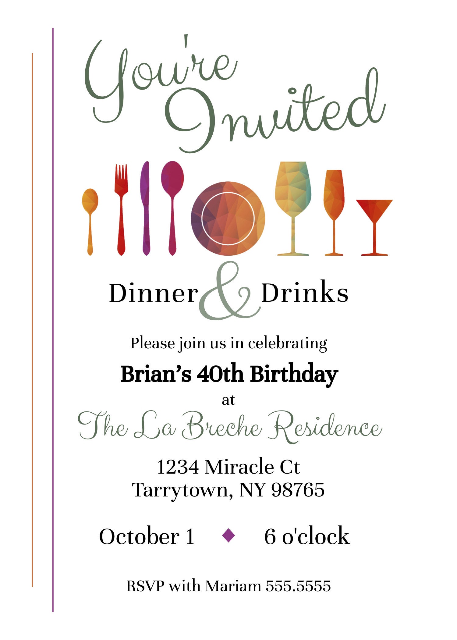 Printable You're Invited Dinner & Drinks Dinner Party Invitation ...