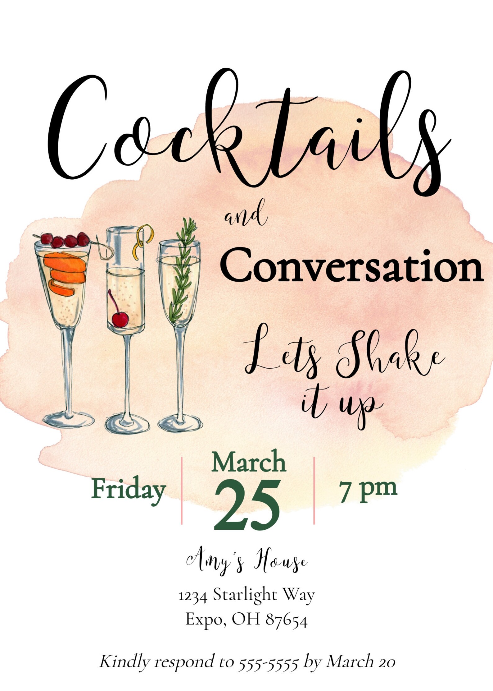Printable Cocktails and Conversation Party Invitation Template Edit ...