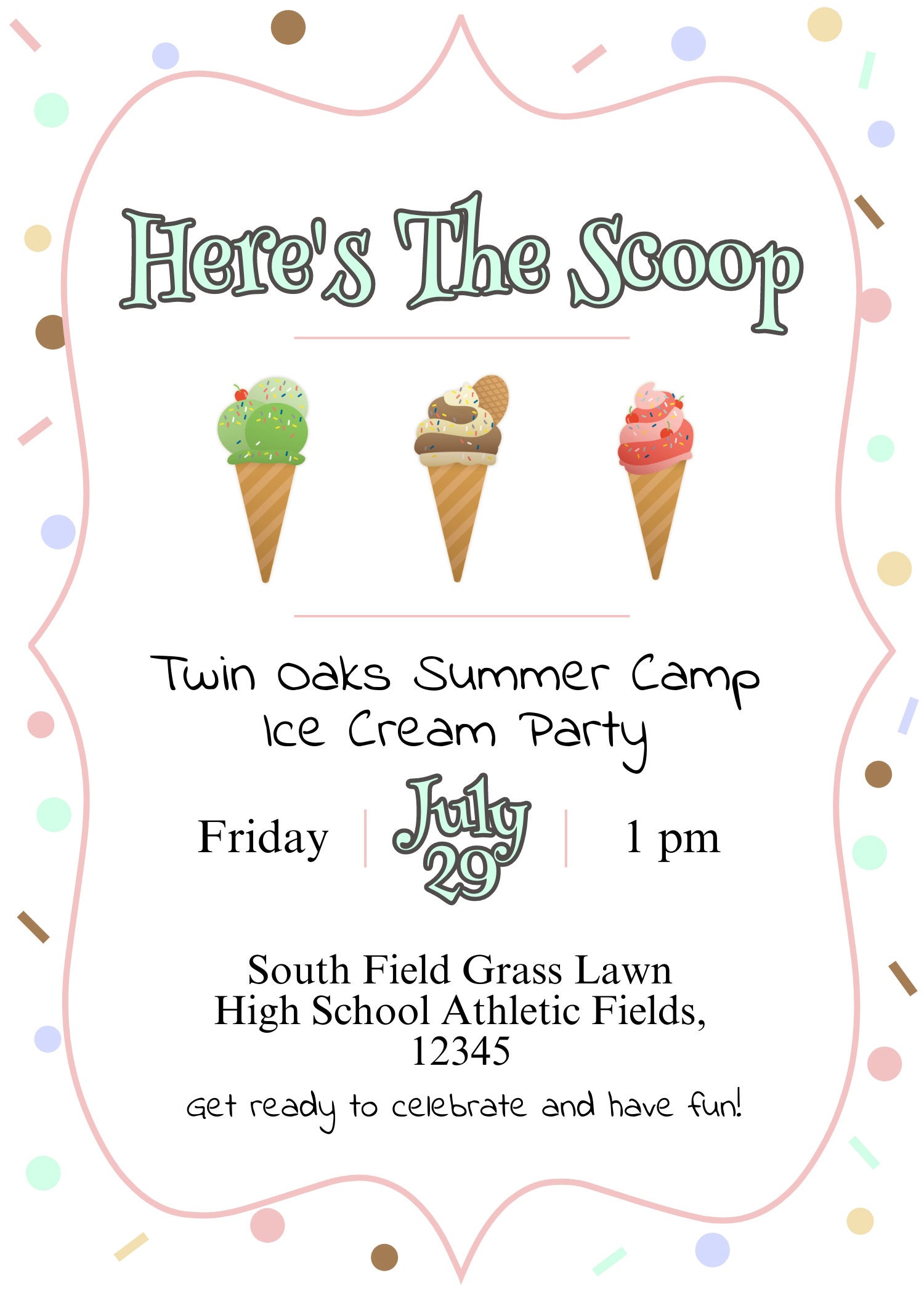 Printable 'here's the Scoop' Event Party Invitation Edit, Download and ...