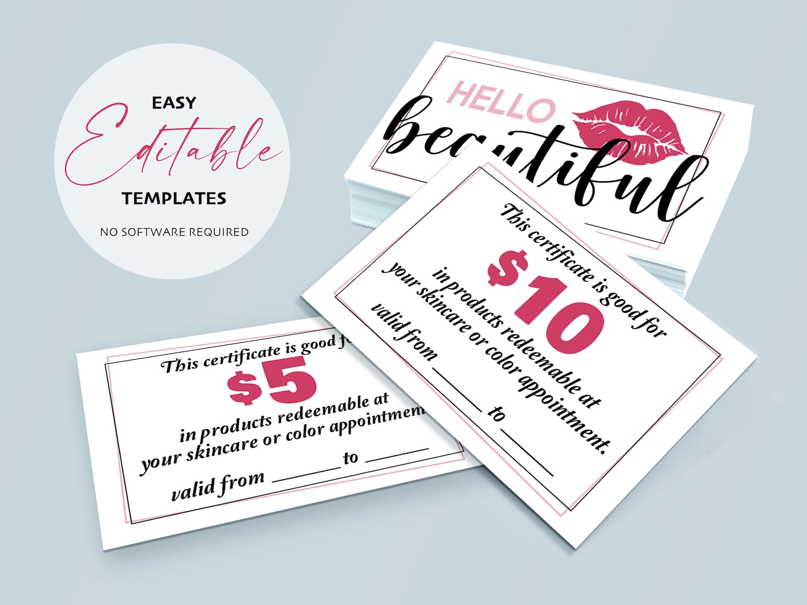Printable Hello Beautiful Gift Certificates Edit Download & - Etsy