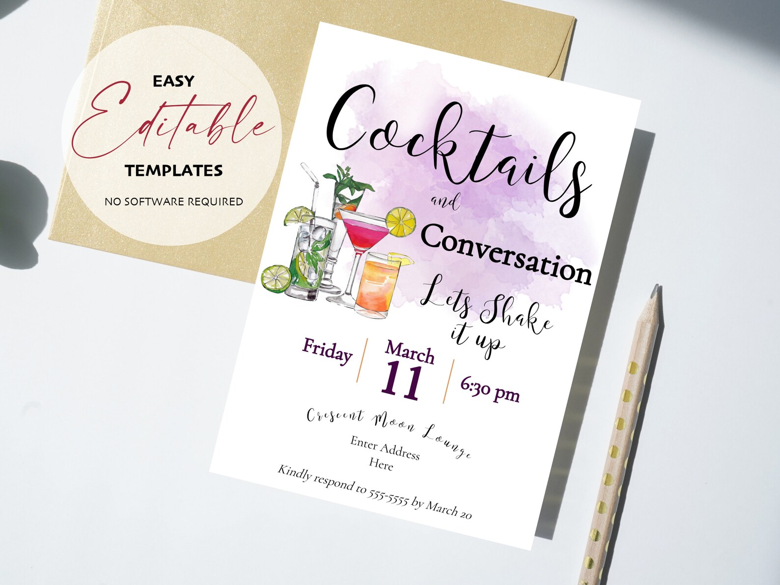 Printable 'cocktails and Conversation' Party Invitation Template | Edit ...