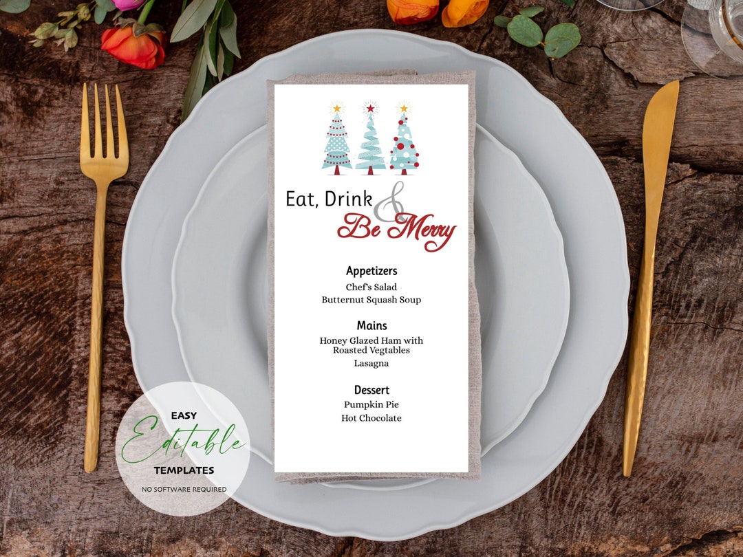 Printable Winter Blue Tree Menu | Edit and Download | Eat, Drink and Be ...