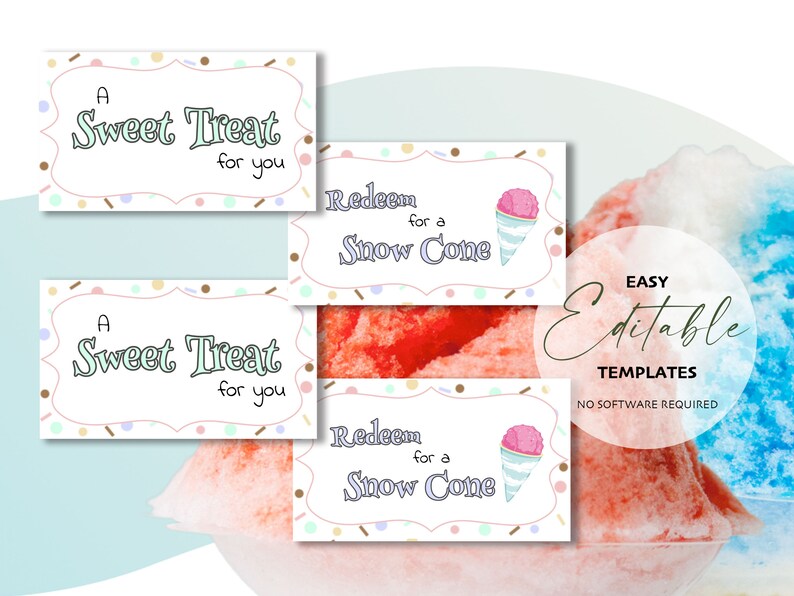 Printable 'sweet Treat Snow Cone Coupons' | Edit, Download and Print - Etsy