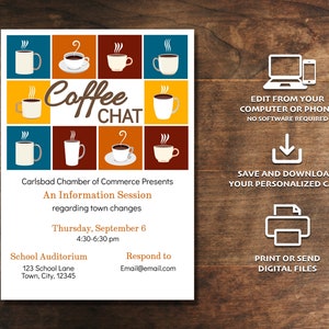 Printable 'coffee Chat' Invitation Template || Edit, Print, Download ...