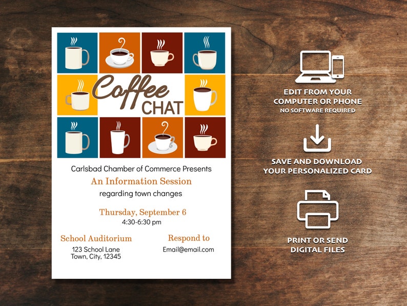 Printable 'coffee Chat' Invitation Template || Edit, Print, Download ...