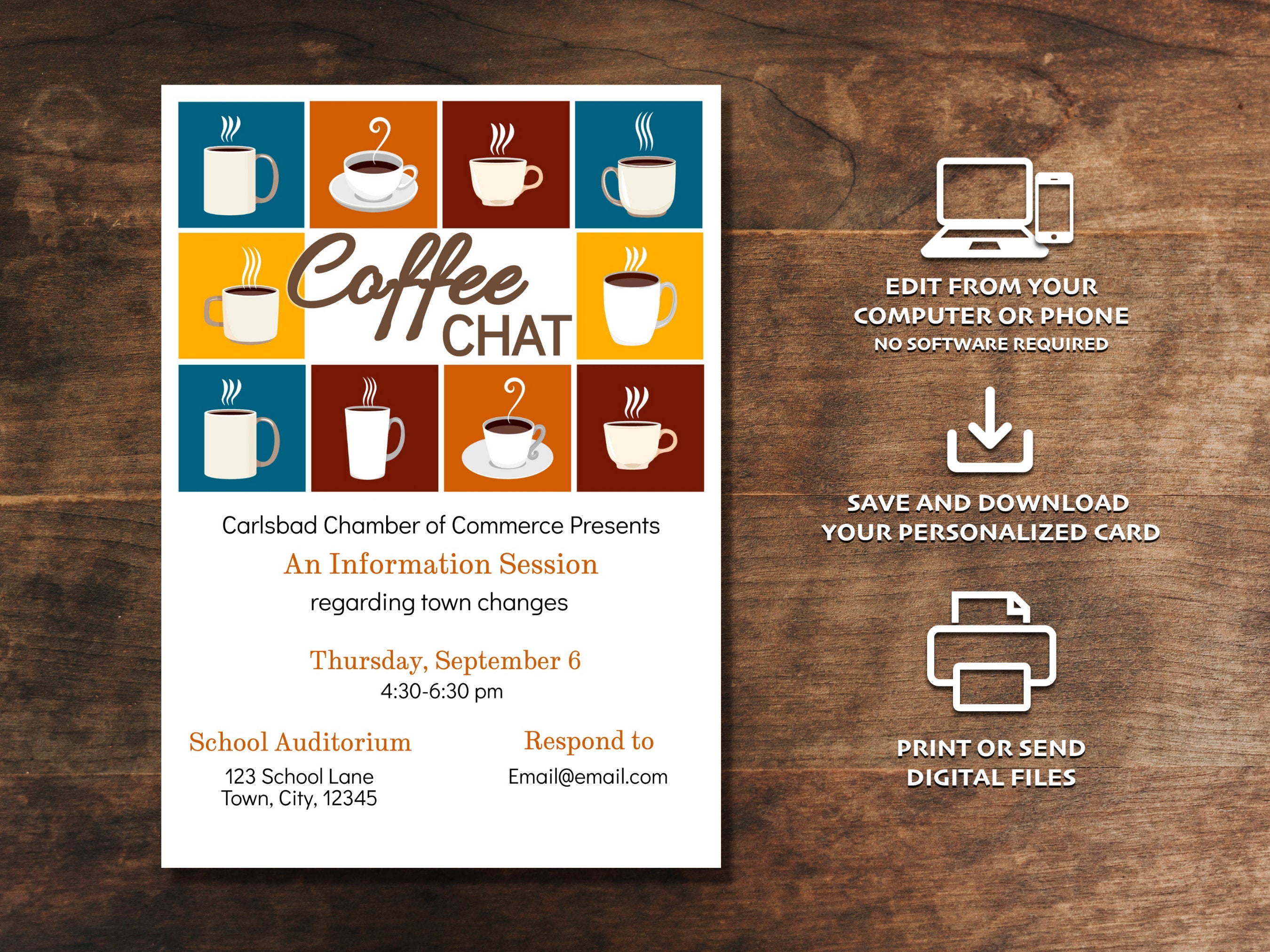 Printable 'coffee Chat' Invitation Template || Edit, Print, Download ...
