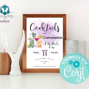 Printable 'cocktails and Conversation' Party Invitation Template | Edit ...