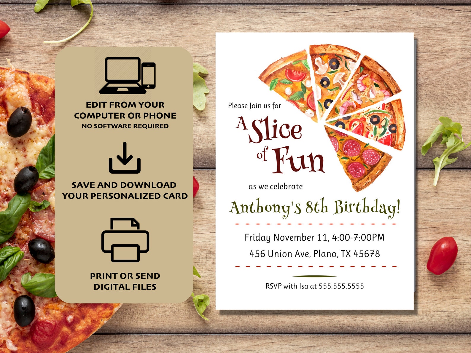 Printable A Slice of Fun Pizza Party Invitation Template, Edit ...