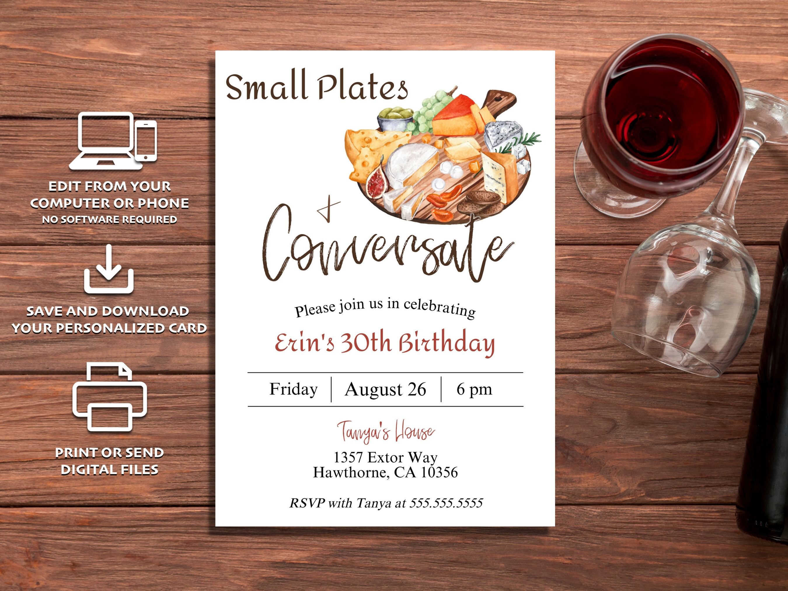 Printable Small Plates and Conversate Charcuterie Party Invitation ...