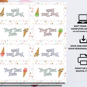 Printable Ice Cream Party Labels, Name Cards, Table Tent | Edit ...