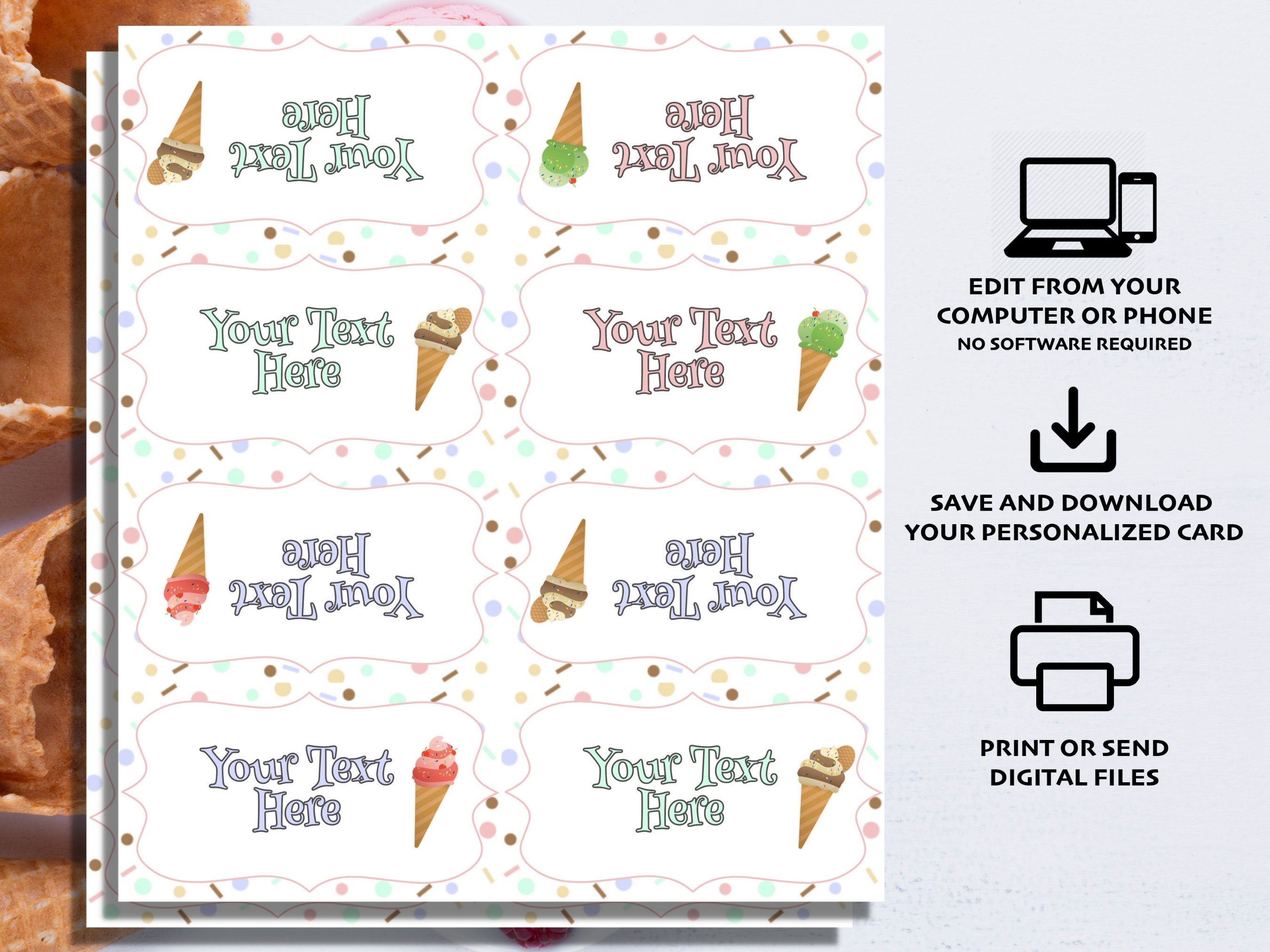 Printable Ice Cream Party Labels, Name Cards, Table Tent | Edit ...
