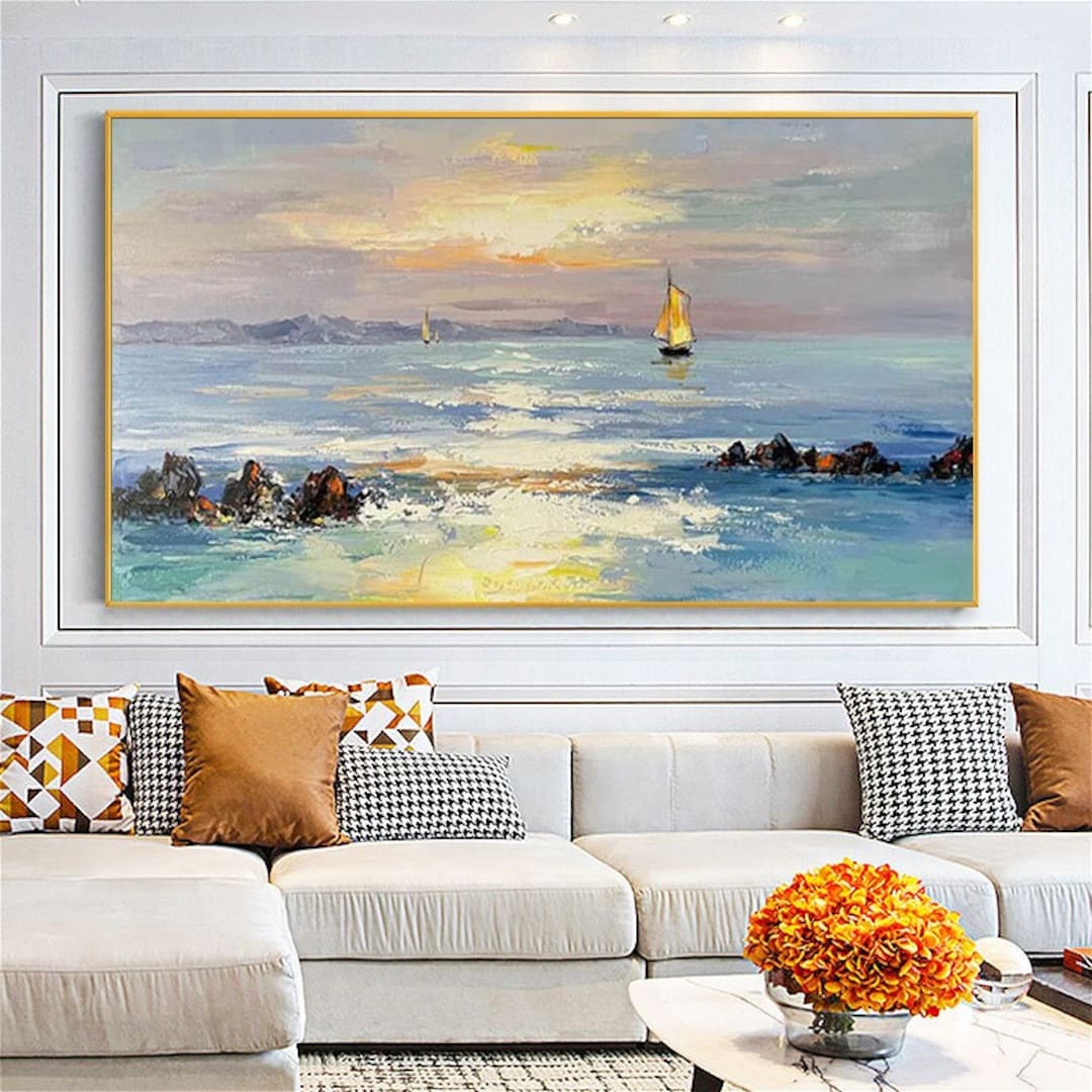 Horizontal Sunrise Sunset Sailboat Sailing Boat Yacht Artwork Sea Ocean ...