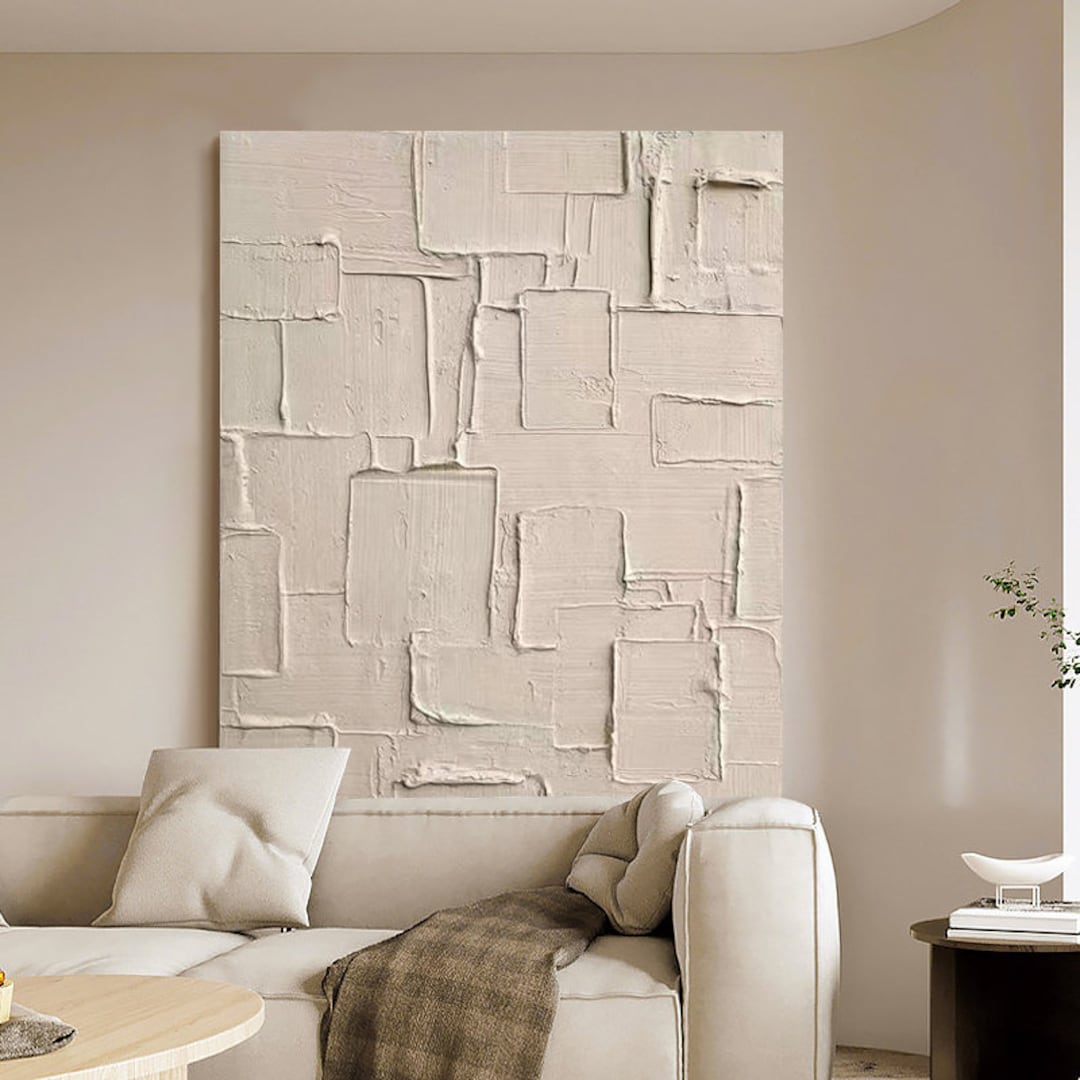 Minimalist Beige 3D Oversize Artwork Hand Painted Textured Abstract ...