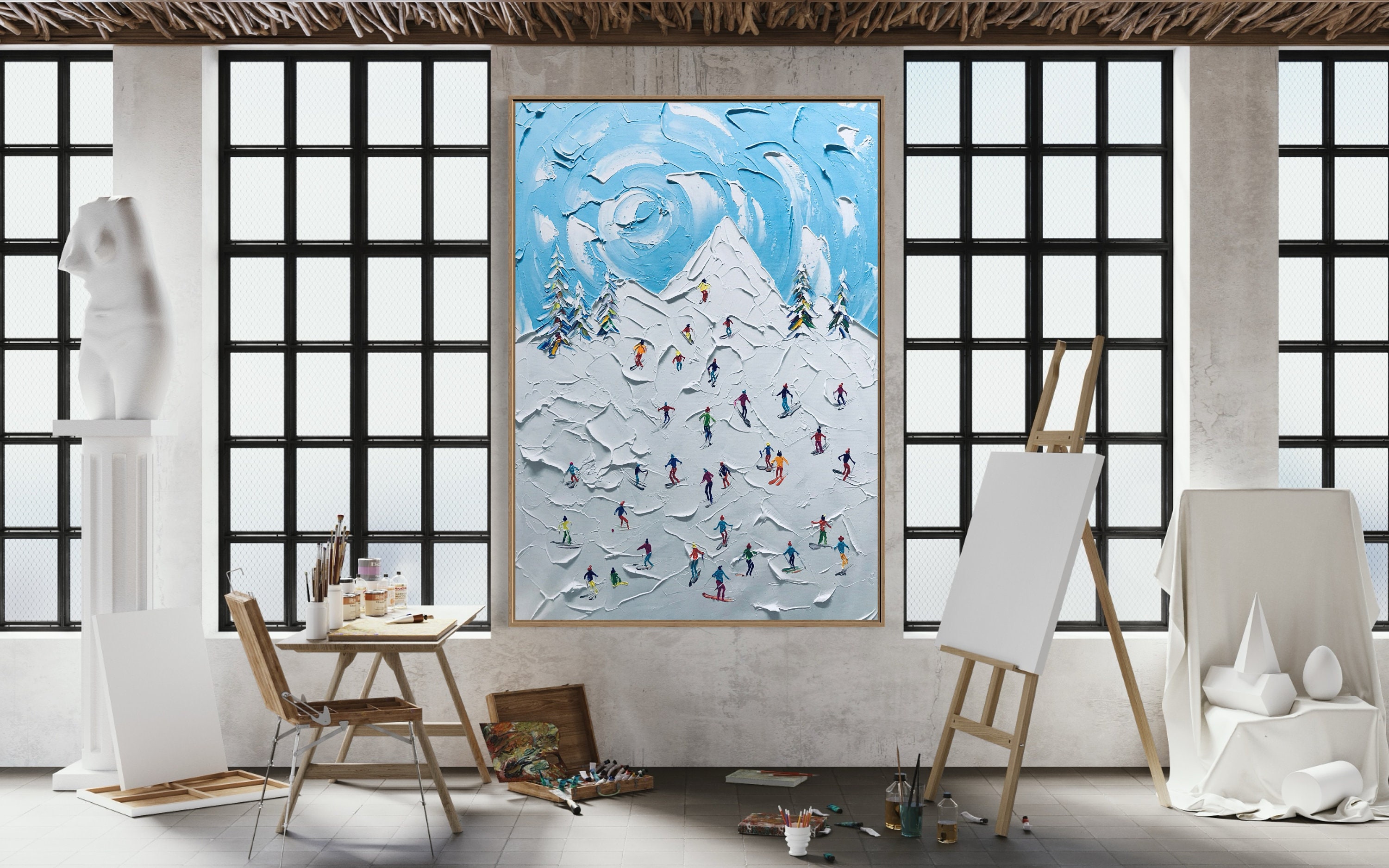 Original Snow Mountain Art Hand Painted Sport Art Extra Large - Etsy