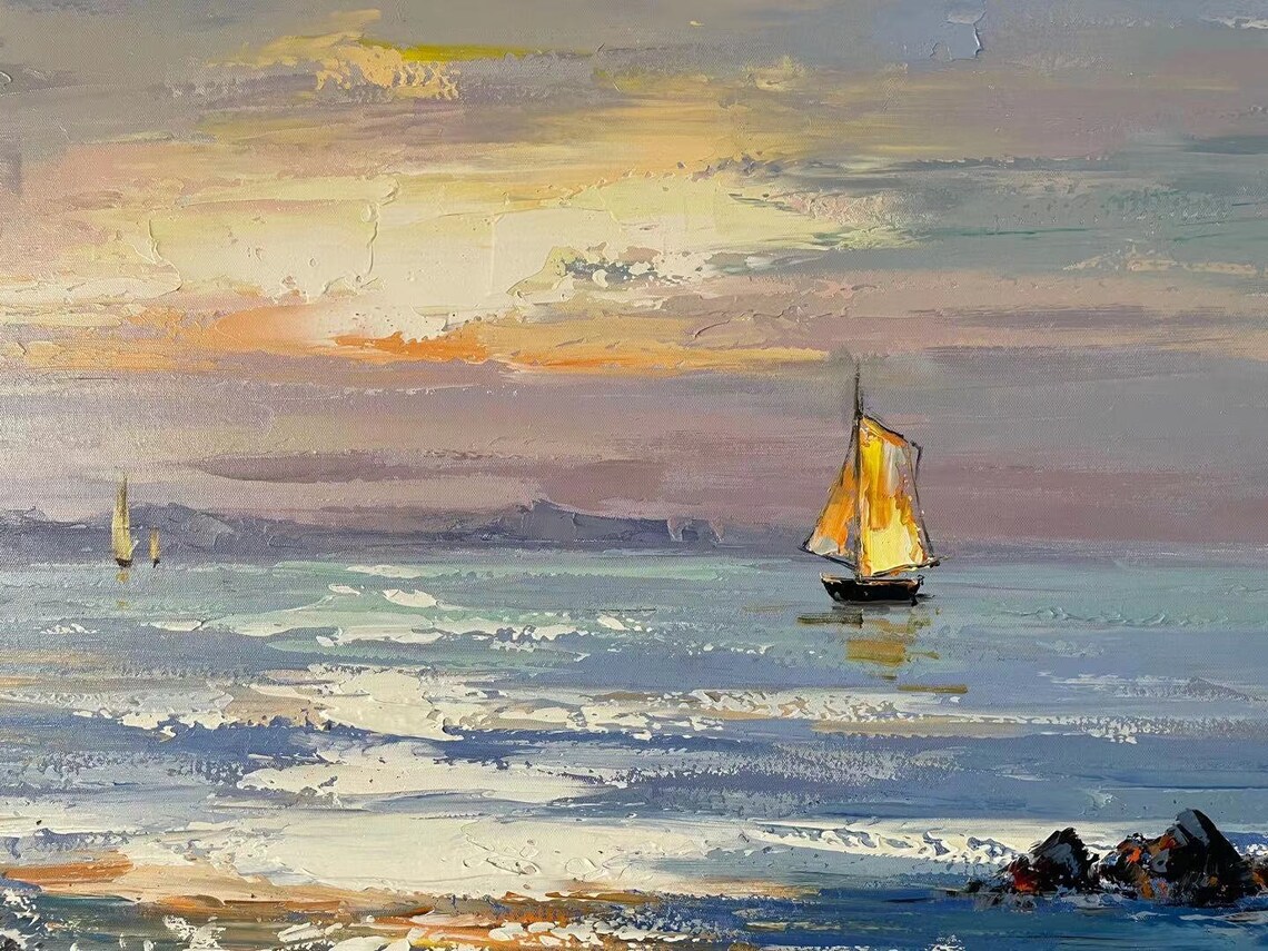 Horizontal Sunrise Sunset Sailboat Sailing Boat Yacht Artwork - Etsy