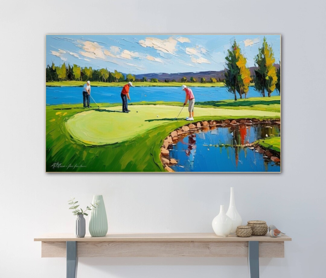 Large Hand-painted Golf Course Landscape Artwork, Original Contemporary ...