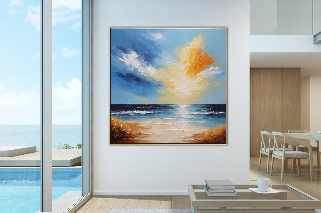 Large Seaside Beach Artwork, Colorful Coastal Beach Inspired Painting ...