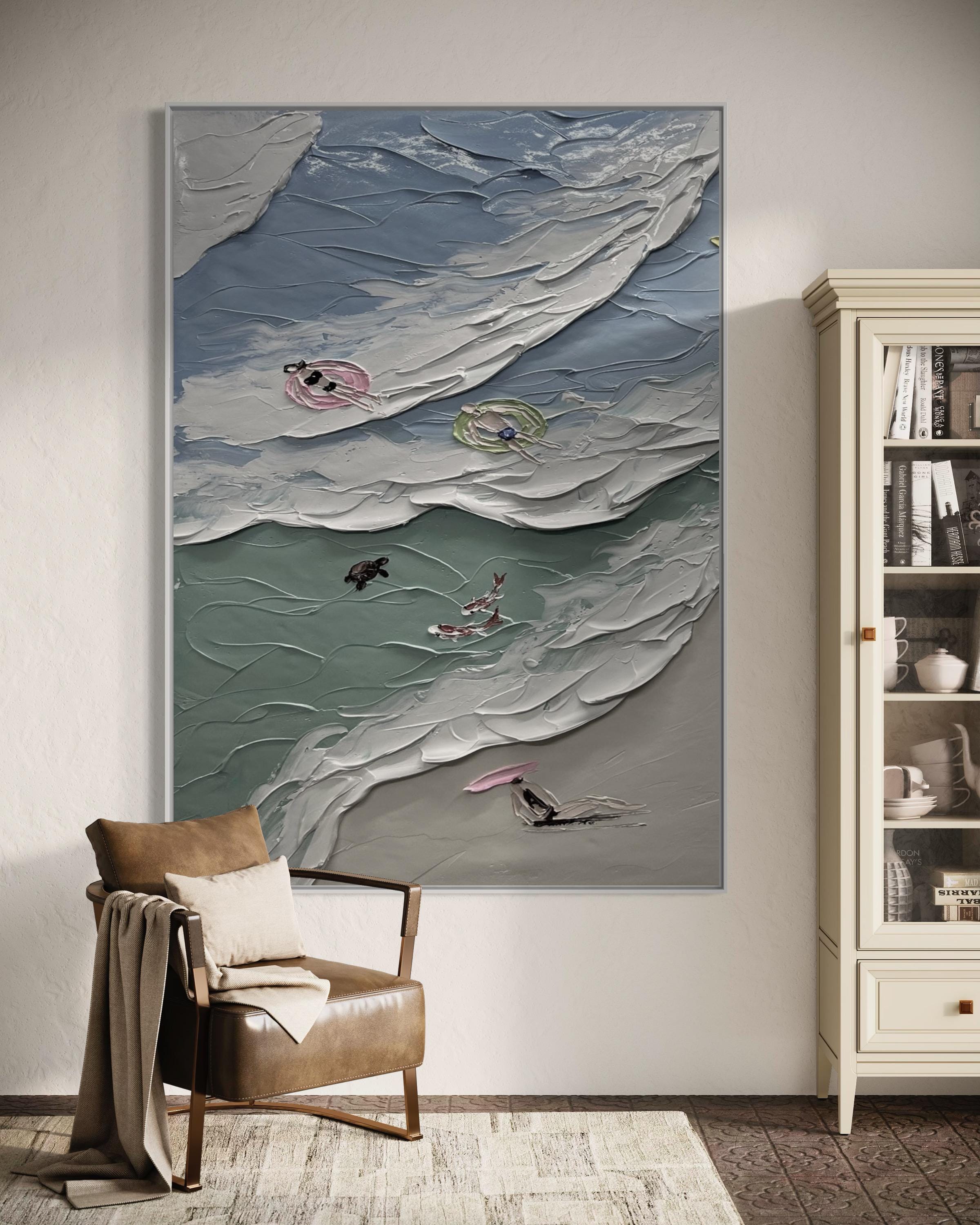 Vertical Float on the Sea Canvas Art, Custom Extra Large 3D Textured ...