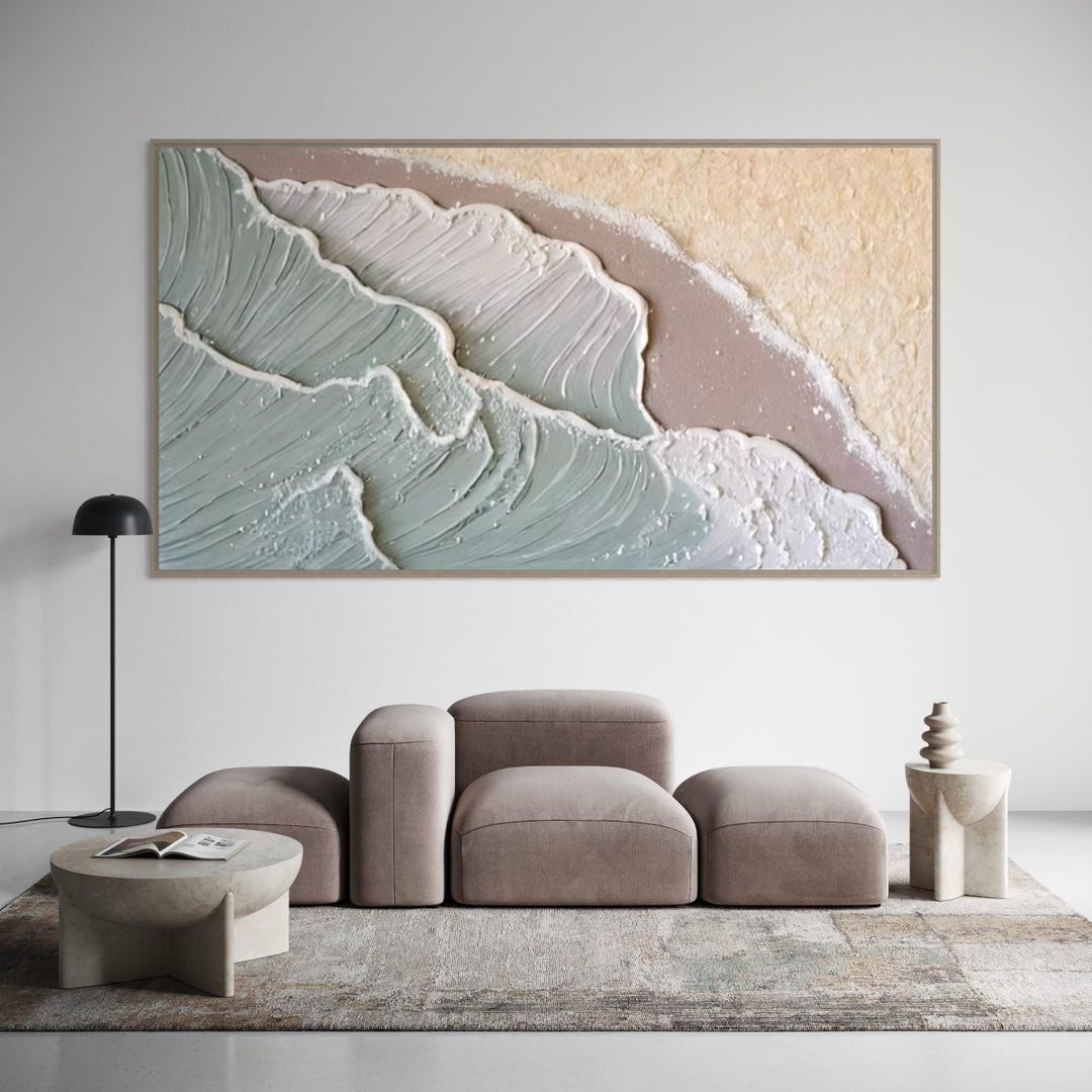 3D Ocean Wave Painting: Impasto Acrylic Canvas Art, Minimalist Beach ...