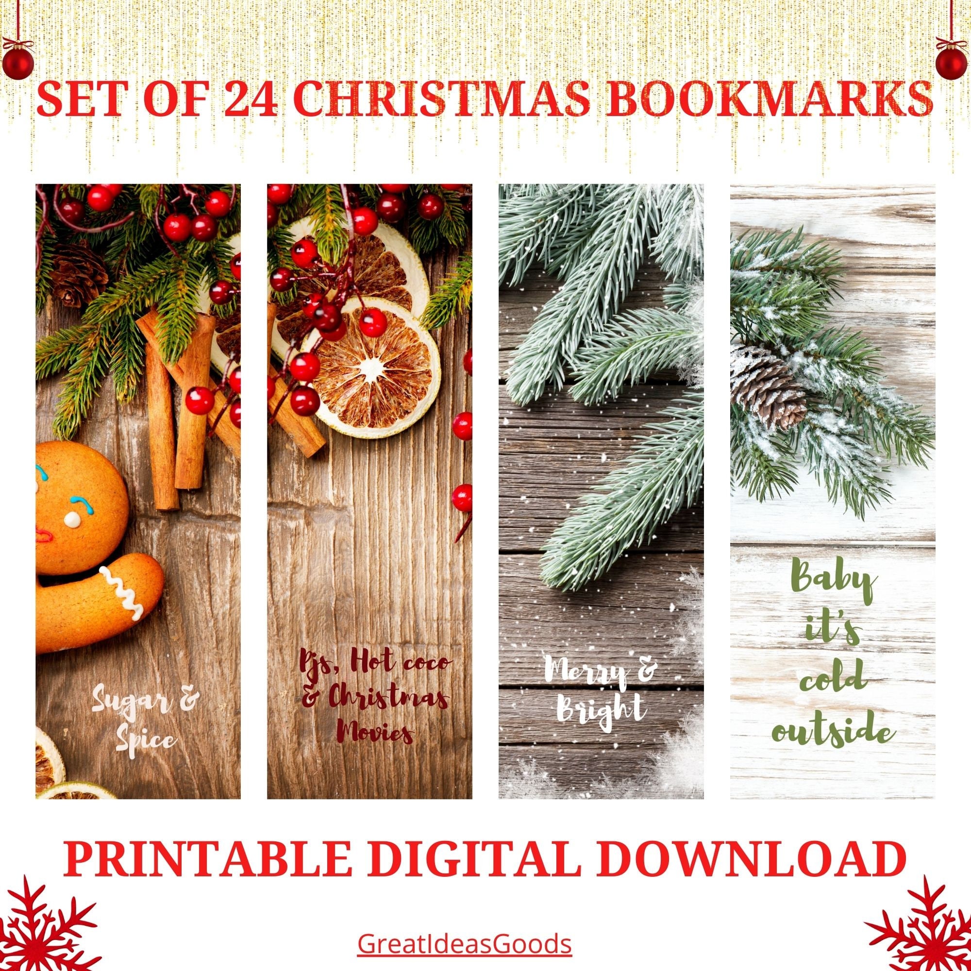 Printable Christmas Bookmarks, Winter Season Bookmarks, Instant ...