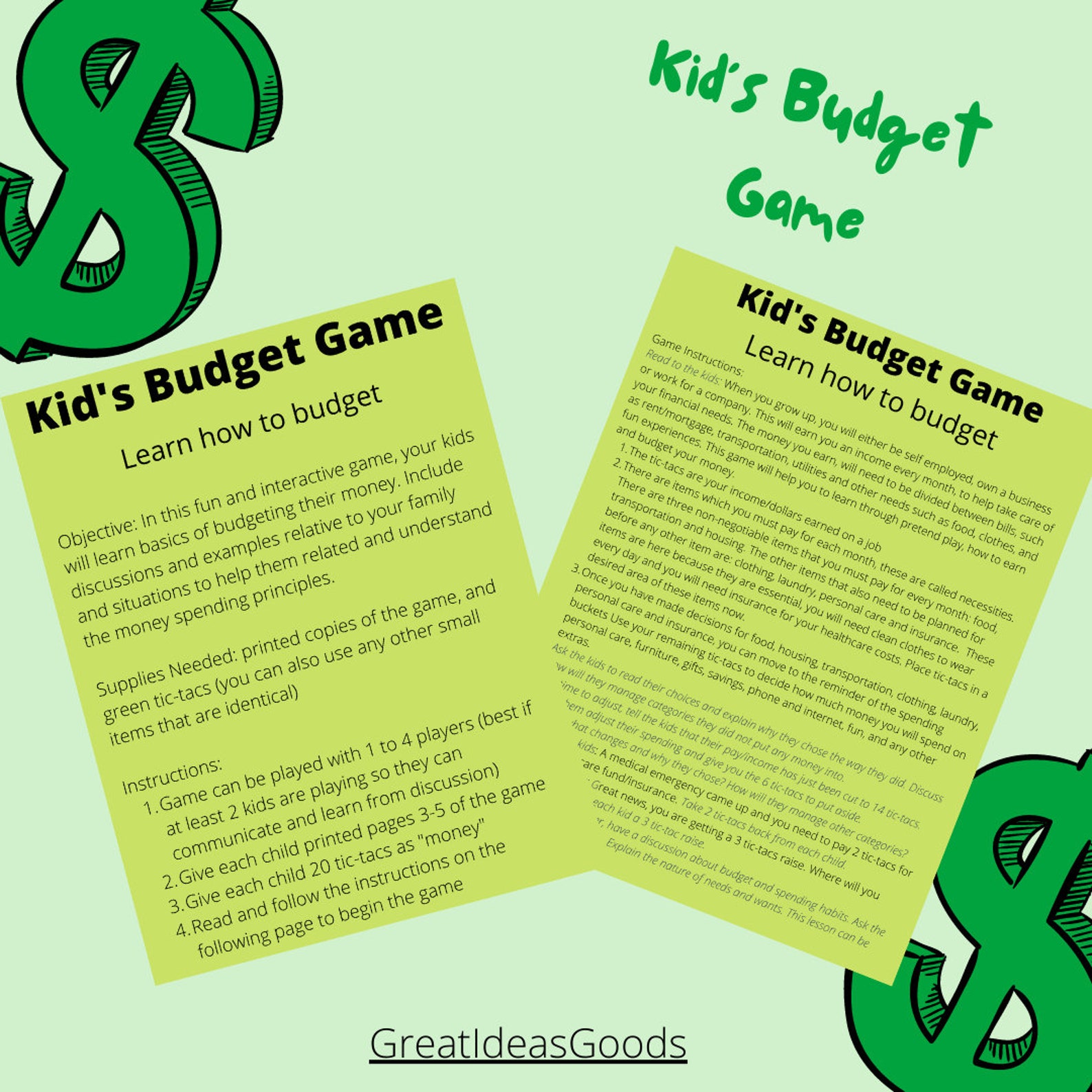 Children's Teaching Game Printable, Kid's Budget Planning Game, Tic Tac ...