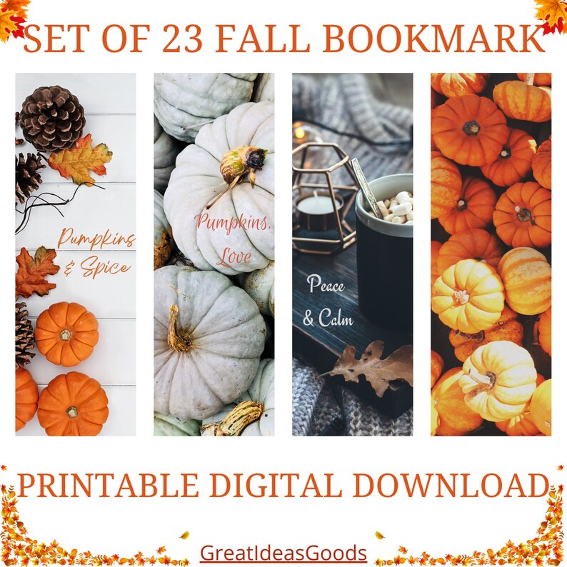 Printable Fall Bookmarks, Autumn Bookmarks, Instant Download Set of 23 ...