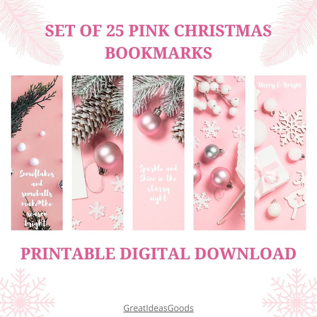 Printable Christmas Bookmarks, Pink Christmas & Winter Bookmarks ...