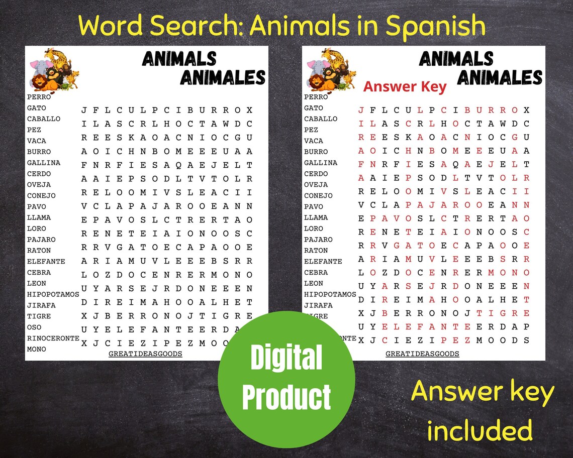 Spanish Animal Names Learning for Kids Beginner Spanish - Etsy