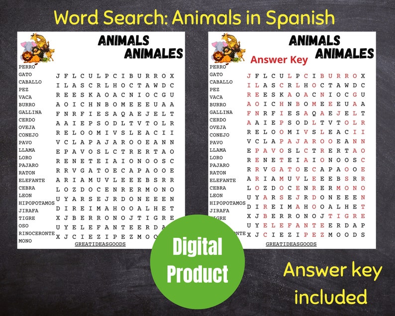 Spanish Animal Names Learning for Kids Beginner Spanish - Etsy