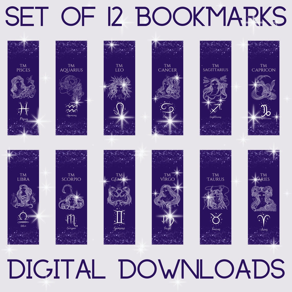 Printable Zodiac Bookmarks, Horoscope Bookmarks, Instant Download of 12 ...
