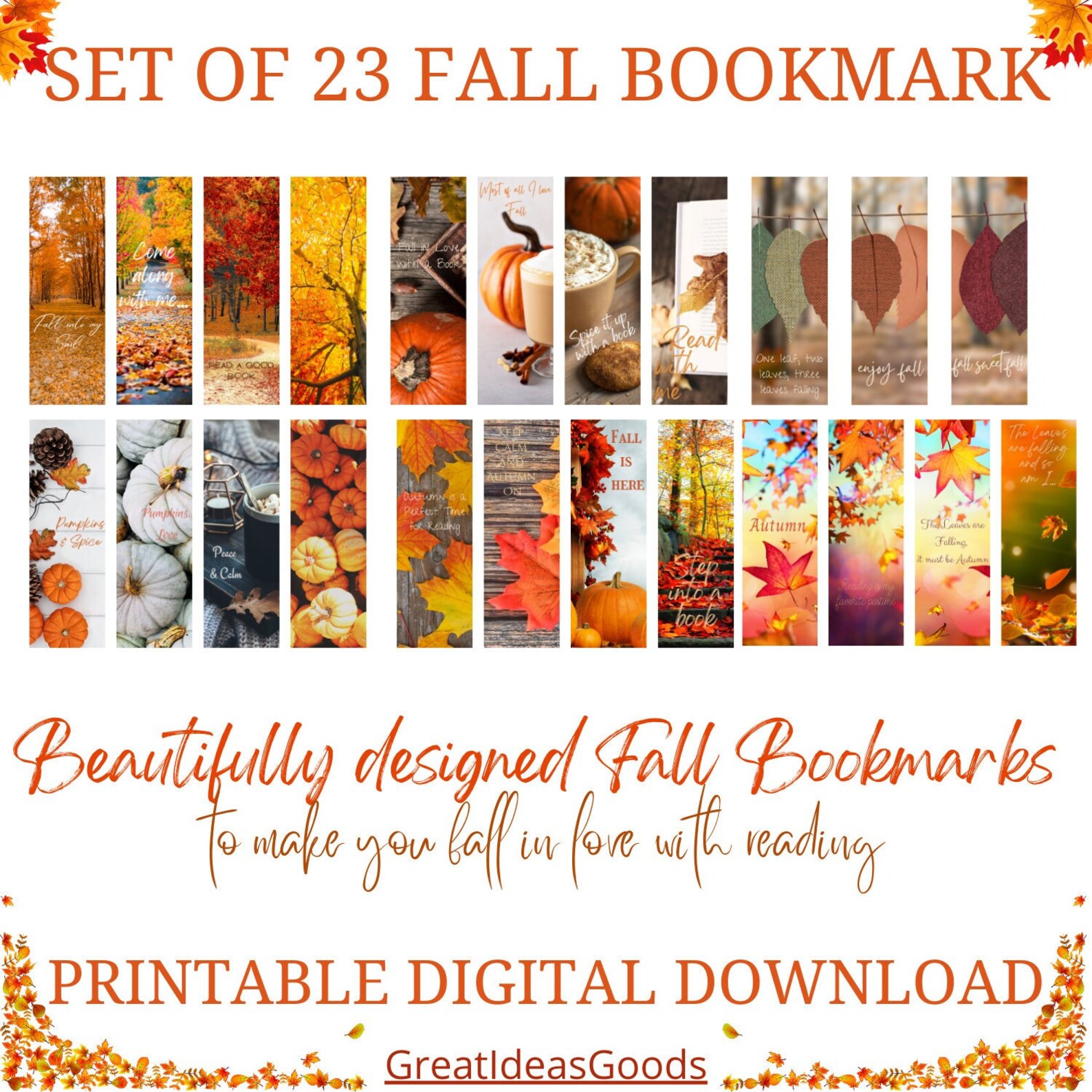 Printable Fall Bookmarks, Autumn Bookmarks, Instant Download Set of 23 ...