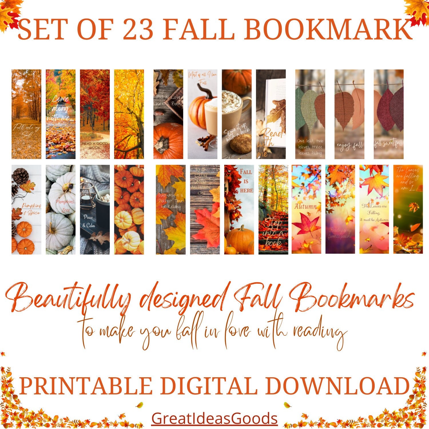 Printable Fall Bookmarks, Autumn Bookmarks, Instant Download Set of 23 ...