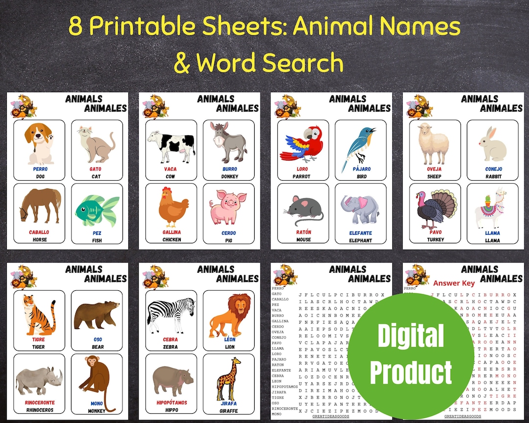 Spanish Animal Names Learning for Kids, Beginner Spanish Pintables, 24 ...
