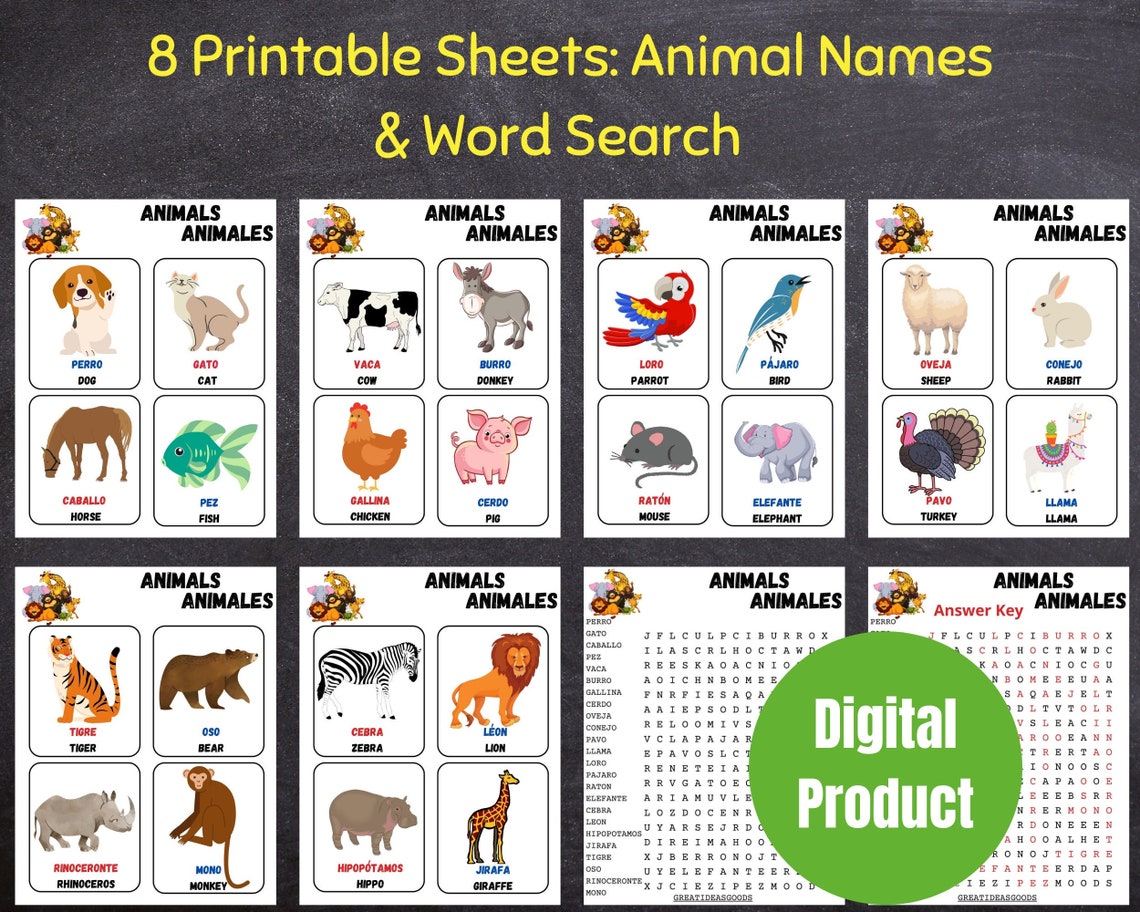 Spanish Animal Names Learning for Kids Beginner Spanish - Etsy