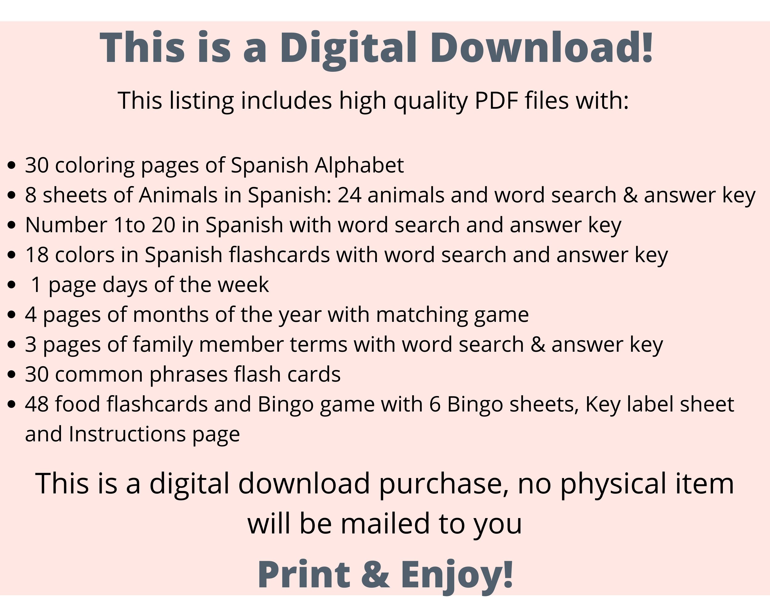 Learning Spanish Bundle, Spanish Worksheets for Kids, Printable Spanish ...