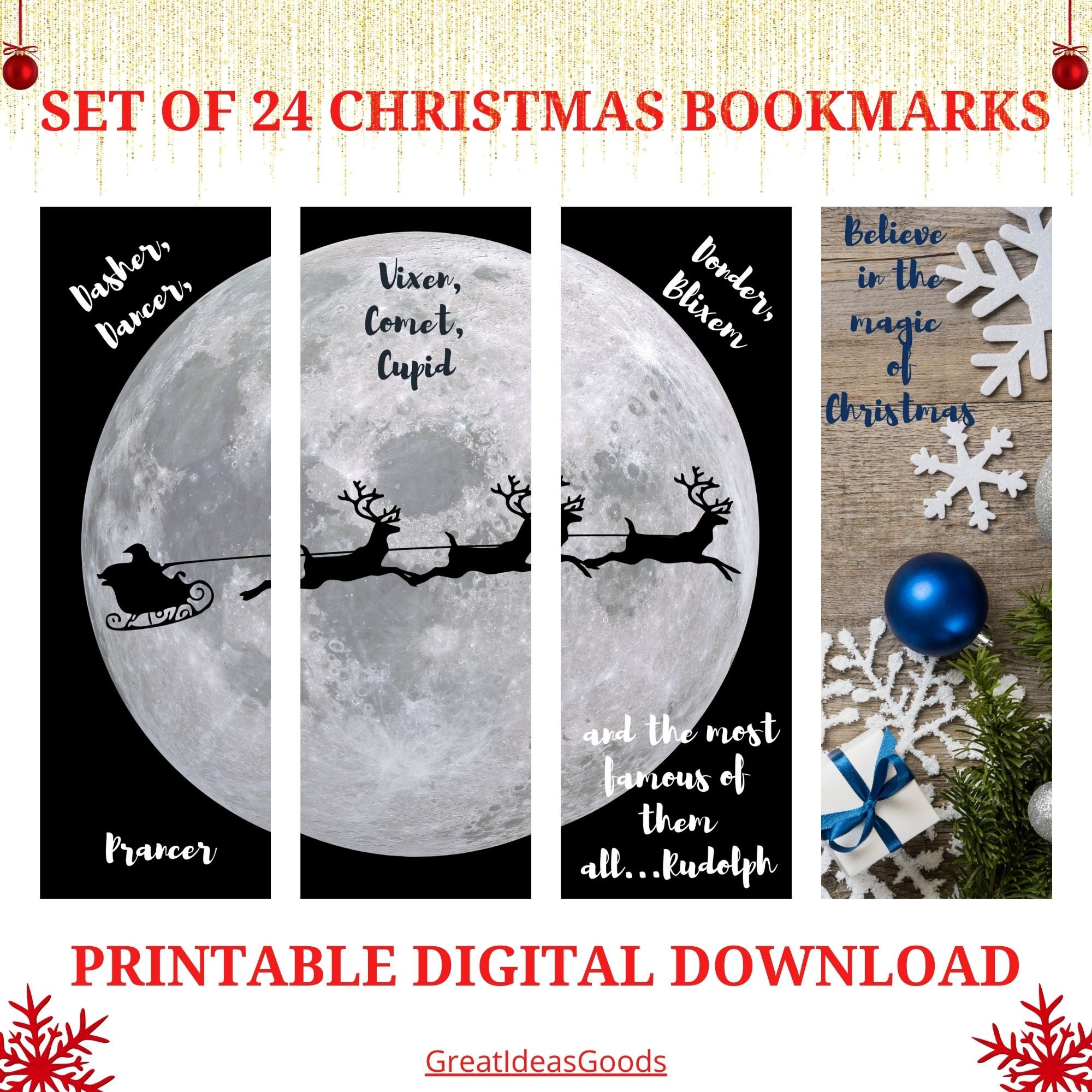 Printable Christmas Bookmarks, Winter Season Bookmarks, Instant ...