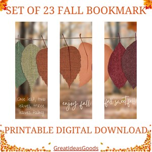 Printable Fall Bookmarks, Autumn Bookmarks, Instant Download Set of 23 ...