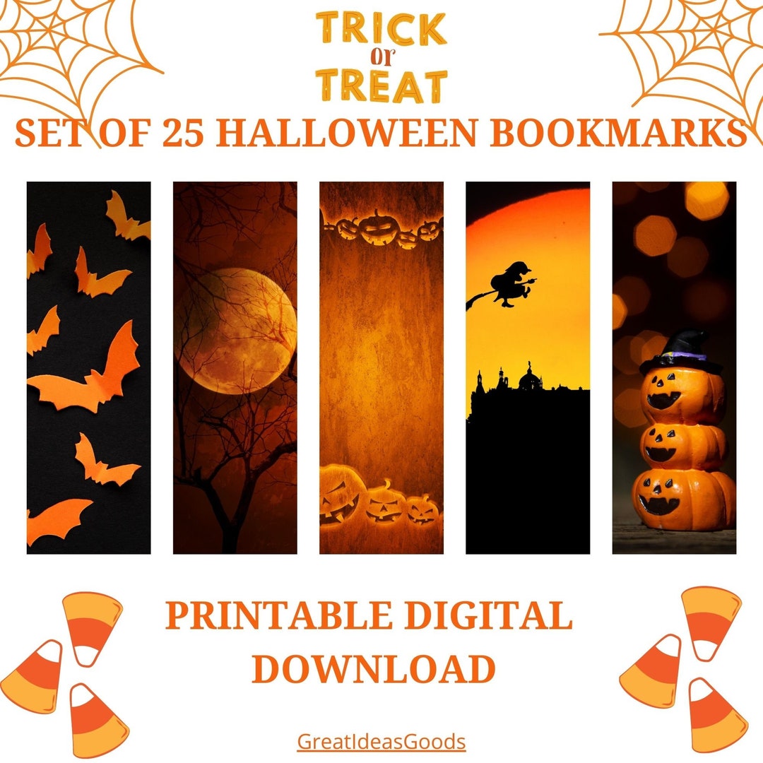 Printable Halloween Bookmarks, Trick or Treat Bookmarks, Instant ...