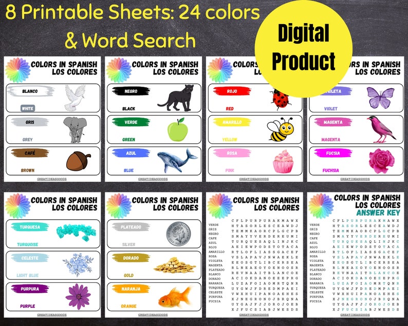 Spanish Colors Learning for Kids, Beginner Colors in Spanish Pintables ...