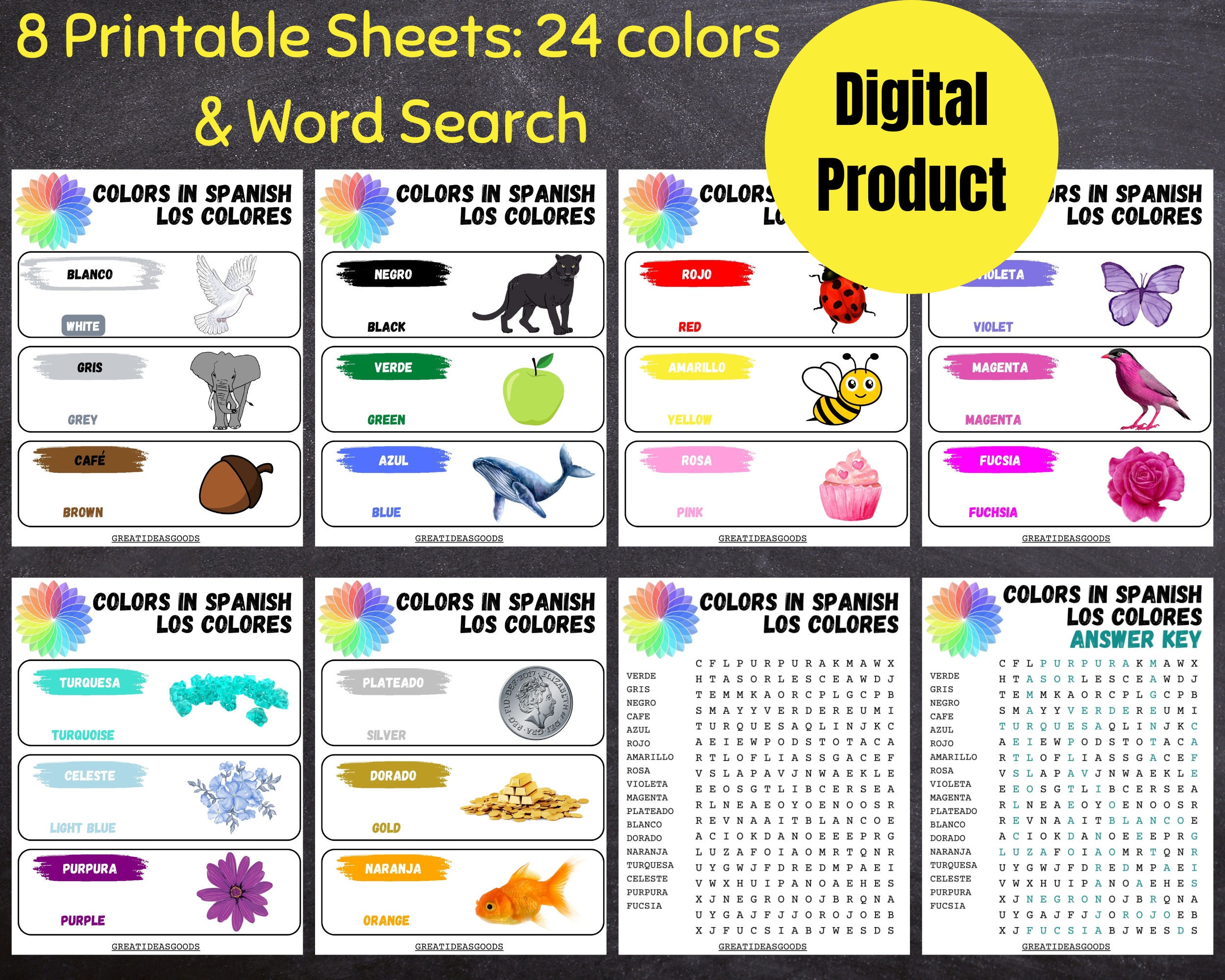 Spanish Colors Learning for Kids, Beginner Colors in Spanish Pintables ...