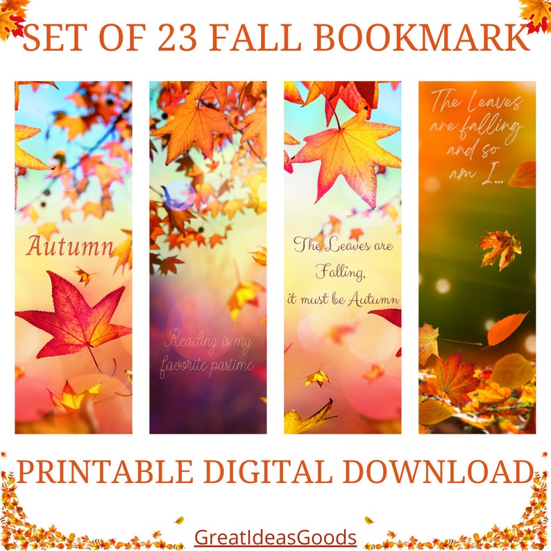 Printable Fall Bookmarks, Autumn Bookmarks, Instant Download Set of 23 ...