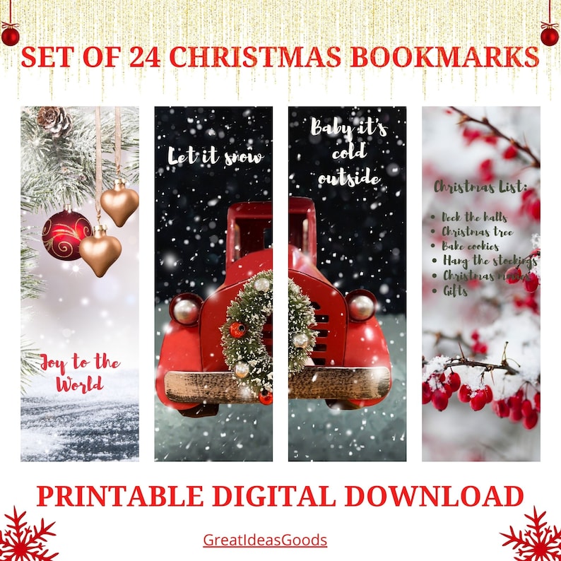 Printable Christmas Bookmarks, Winter Season Bookmarks, Instant ...