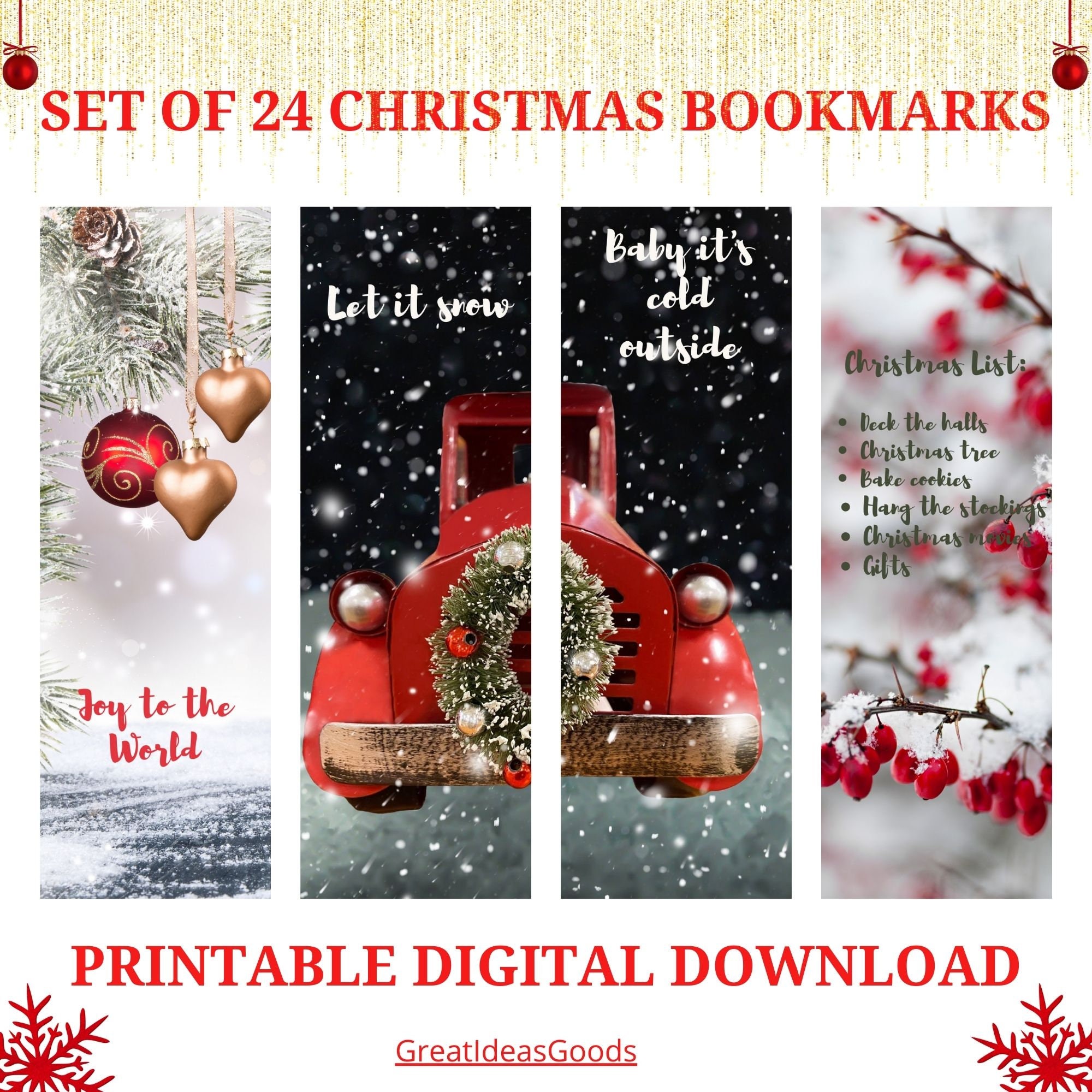 Printable Christmas Bookmarks, Winter Season Bookmarks, Instant ...