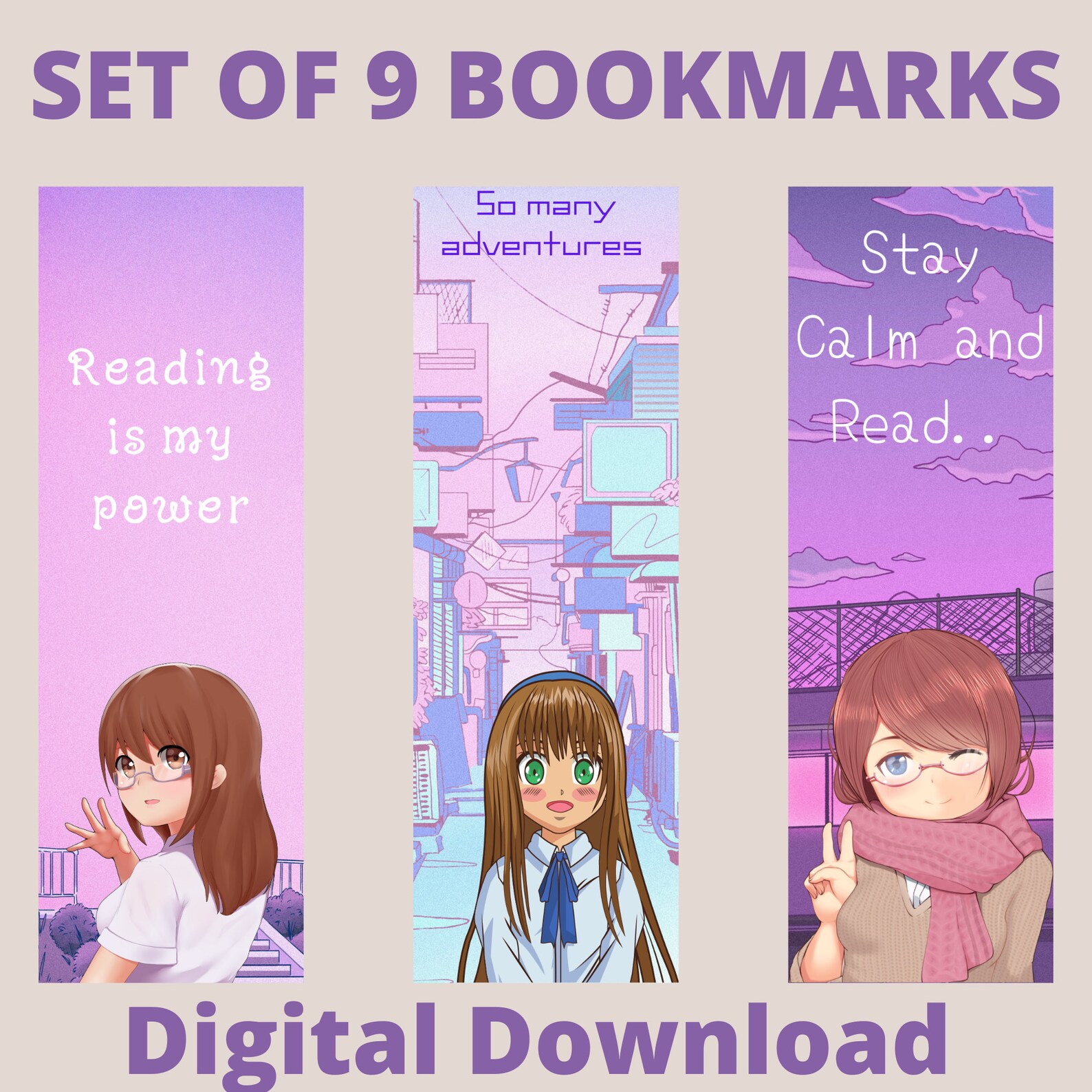 Printable Anime Bookmarks, Cartoon Anime Illustrated, Instant Download ...