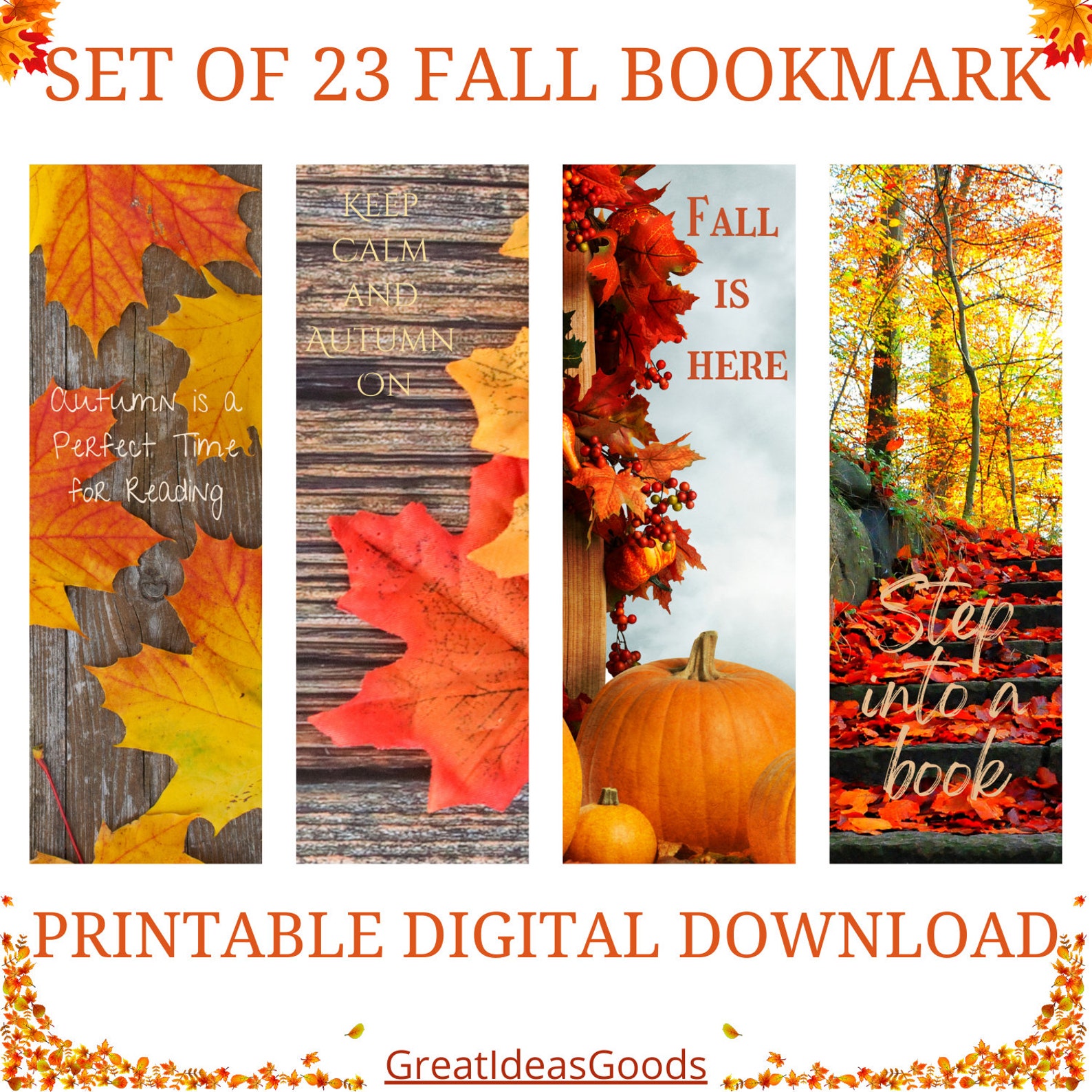 Printable Fall Bookmarks, Autumn Bookmarks, Instant Download Set of 23 ...